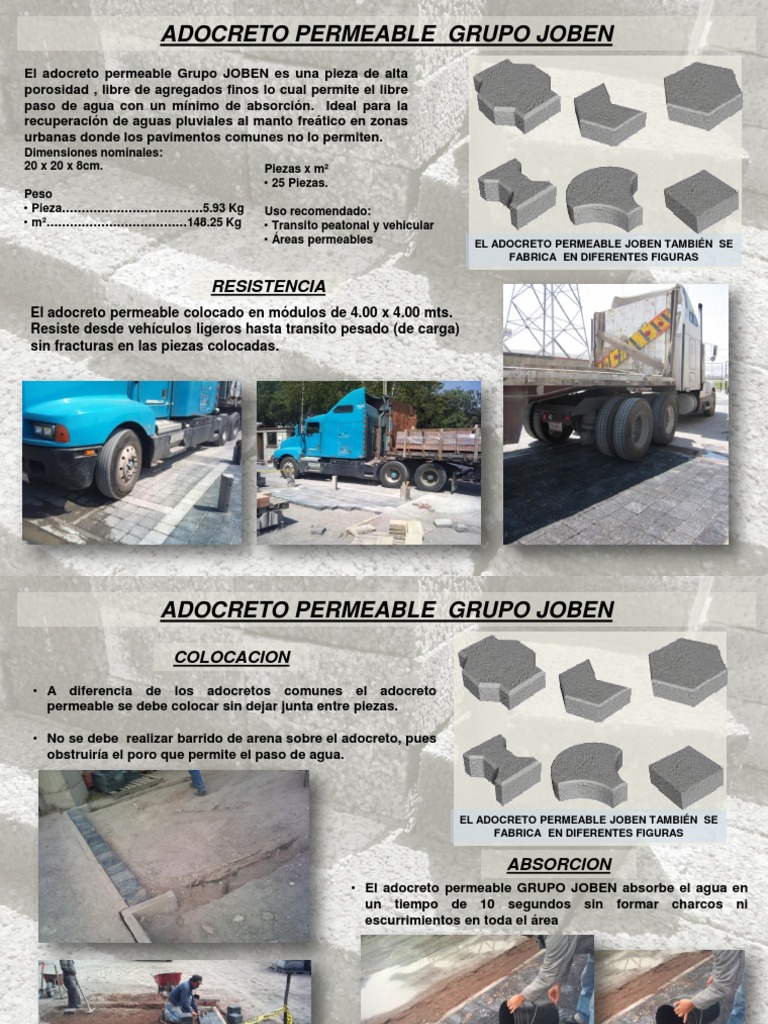 Adocreto Permeable Grupo JOBEN: Características | PDF