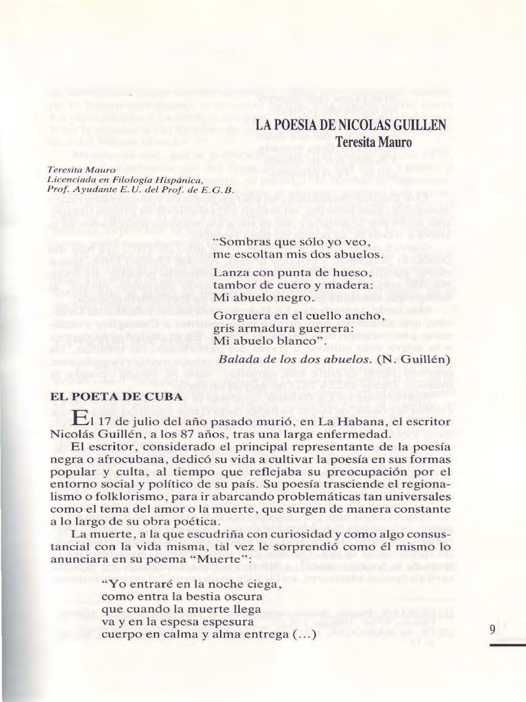 La Poesia de Nicolas Guillen | Poesía | Política