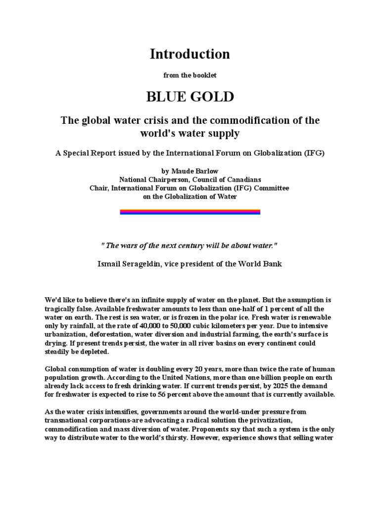 Blue Gold: The Global Water Crisis and The Commodification of The World ...