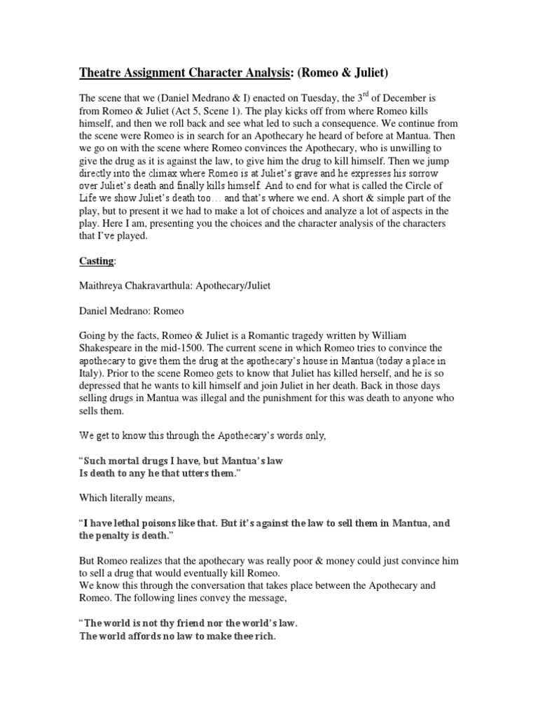Romeo & Juliet Character Analysis: Apothecary | PDF | Juliet | Romeo ...