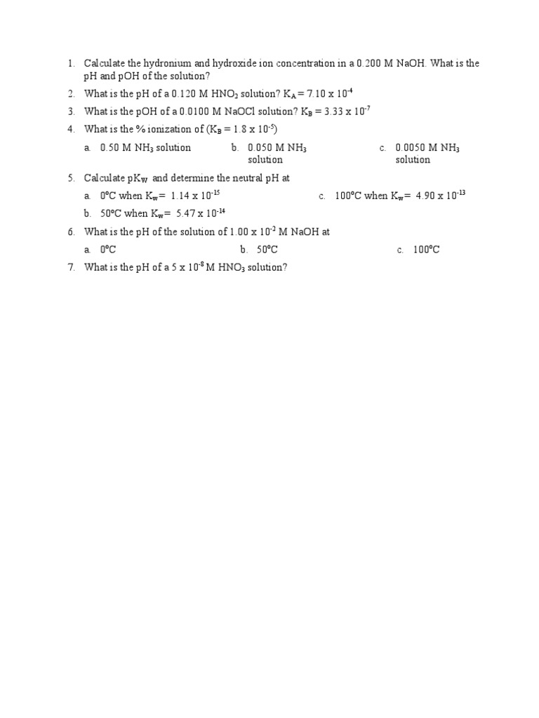 Calculate The Hydronium and Hydroxide Ion Concentration in A | PDF