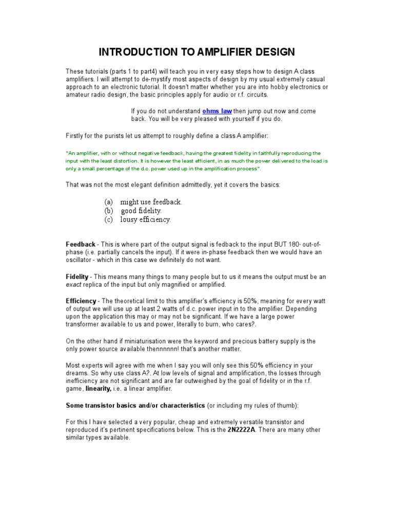 Introduction To Amplifier Design | PDF