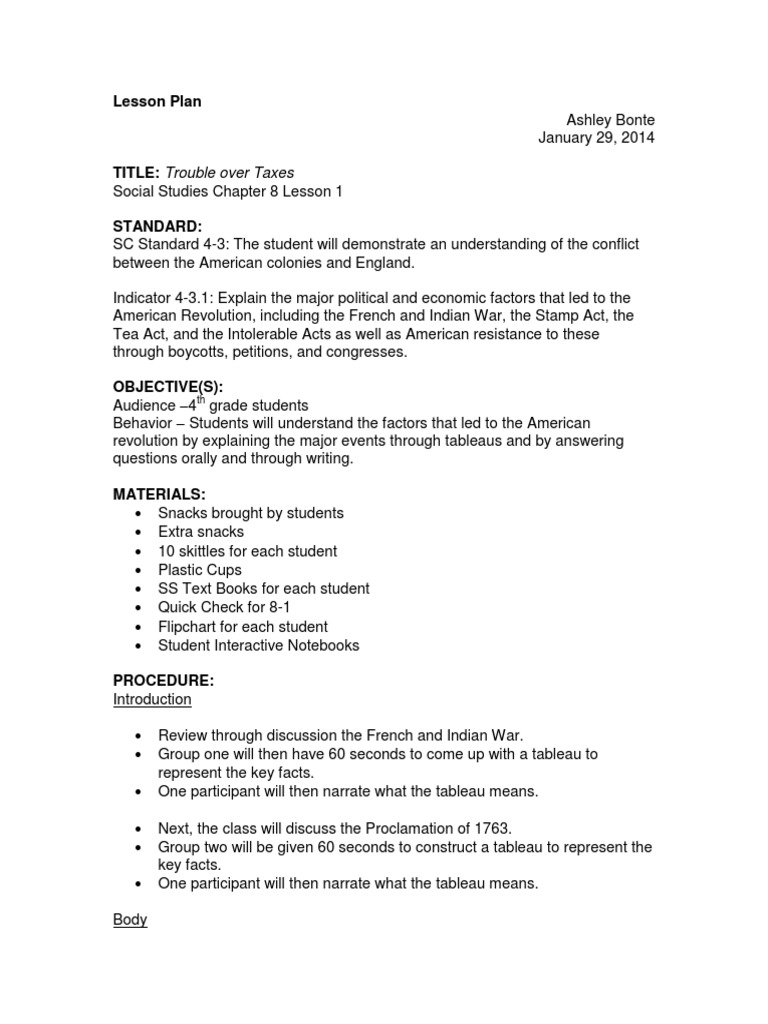 Lesson Plan For 4th Grade Social Studies | PDF | Psychological Concepts ...