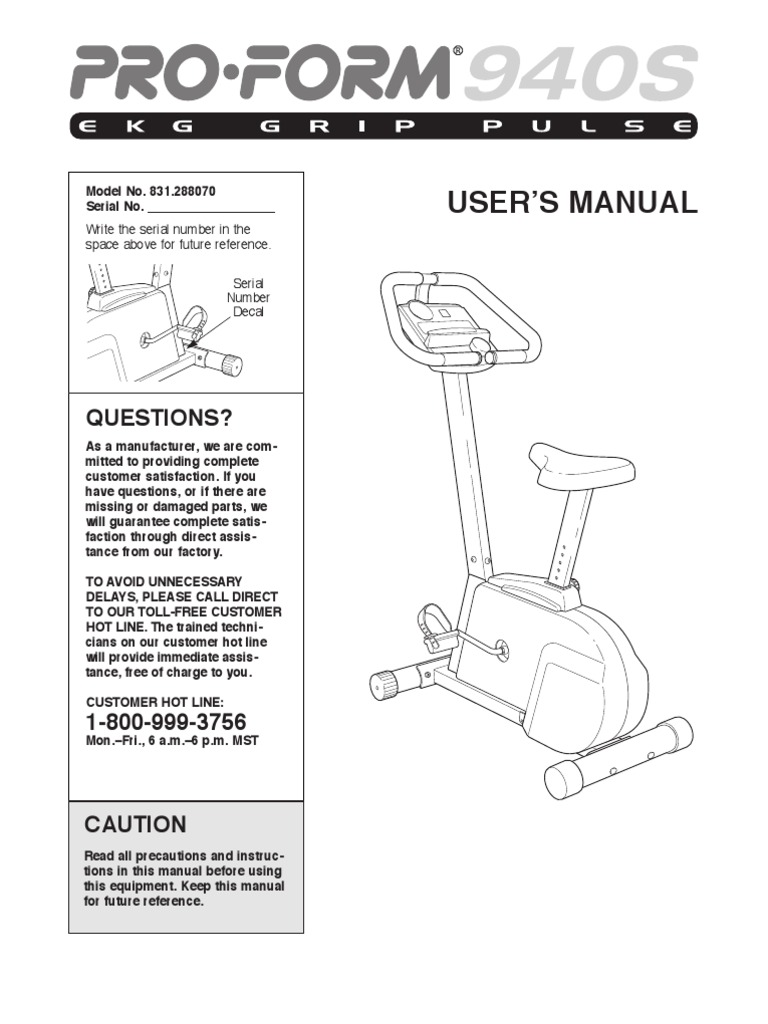 Pro-Form 940s - Owner's Manual | PDF | Heart Rate | Screw