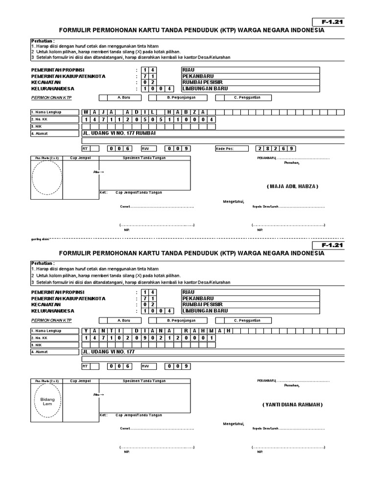 Formulir Permohonan KTP Bagi Wni F 1 21 Terbaru | PDF
