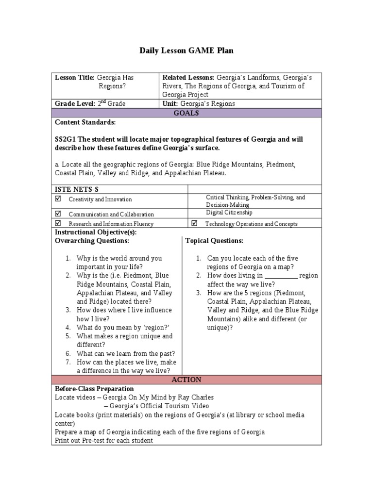 Georgia's Regions Lesson Plan for 2nd Grade | PDF | Physiographic ...
