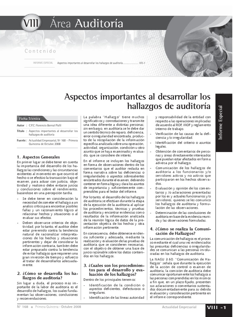 Atributos de Hallazgo | PDF | Auditoría financiera | Evidencia