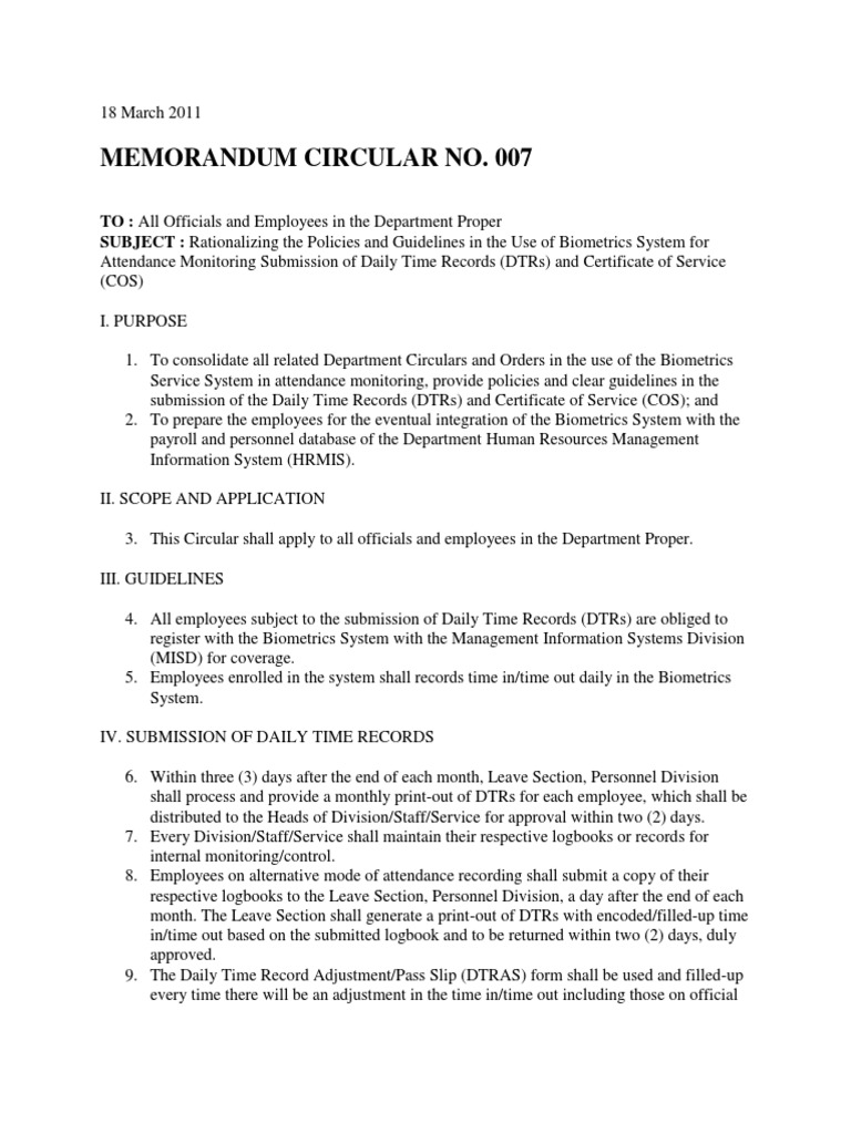Biometric Attendance Guidelines Memo | PDF | Prosecutor | Biometrics