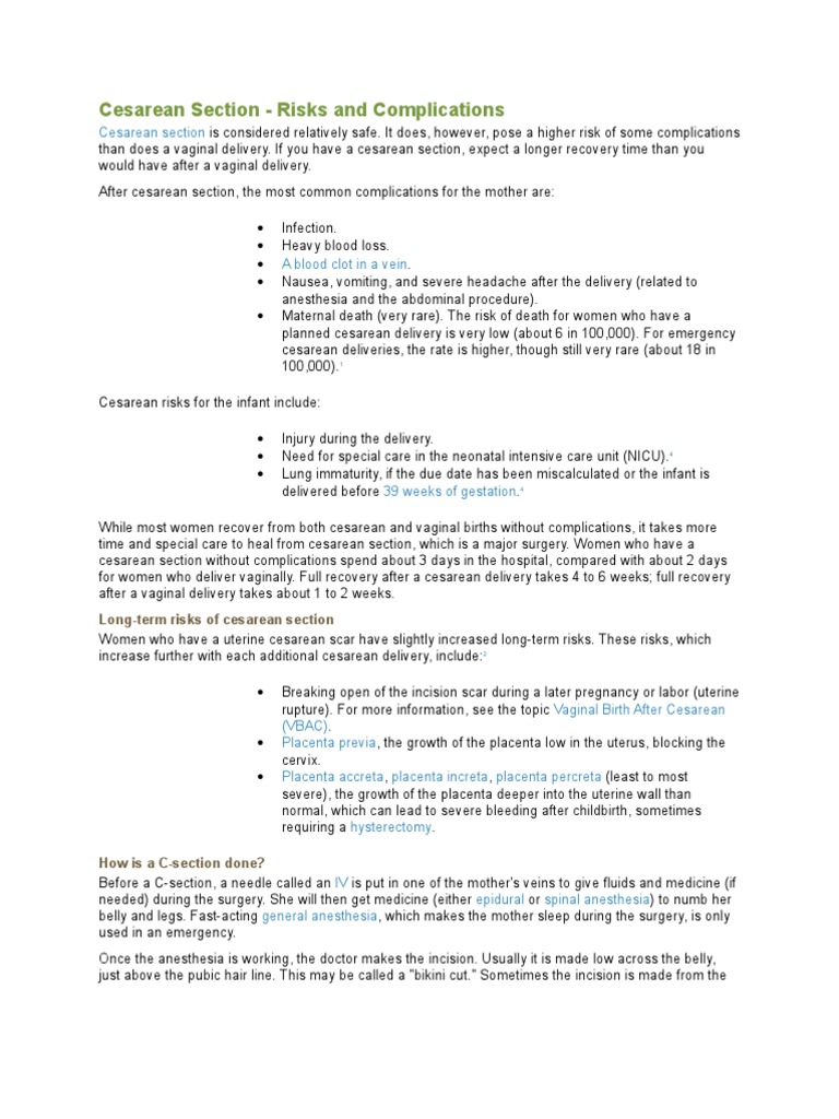 Cesarean Section - Risks and Complications | PDF