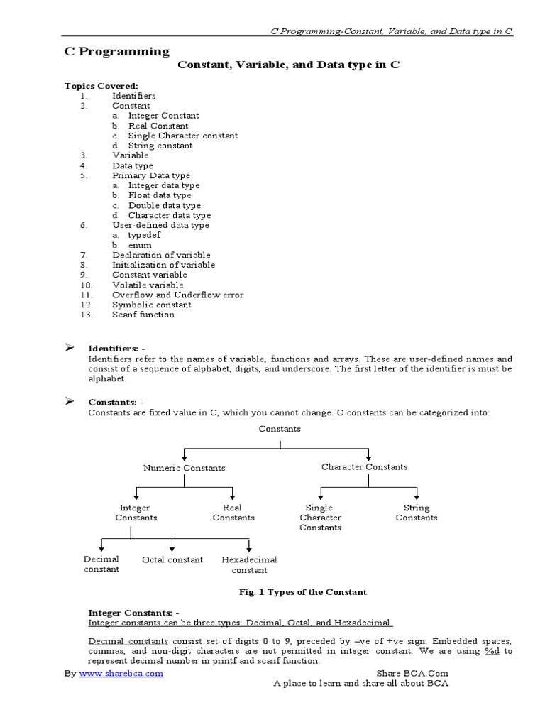 03 Constant Variable Datatype in C | PDF | Integer (Computer Science) | Variable (Computer Science)