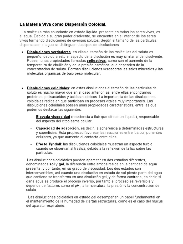 La Materia Viva Como Dispersión Coloidal (Tema 1) | Descargar gratis ...