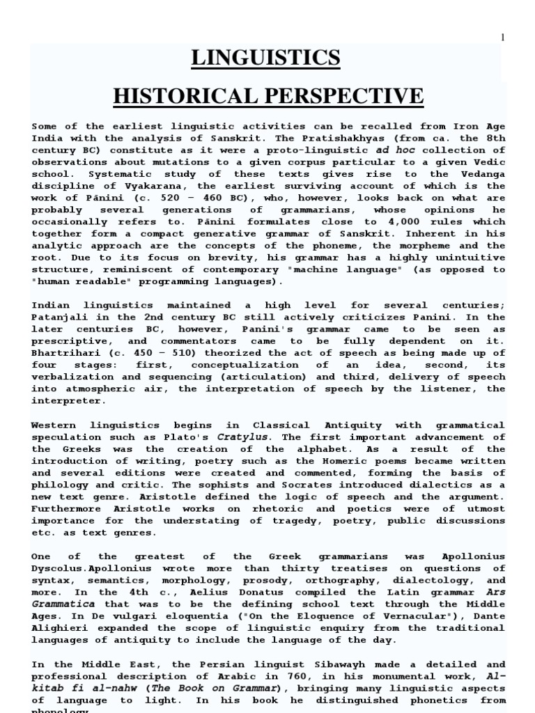 Historical Perspectives in Linguistics | PDF | Sociolinguistics ...