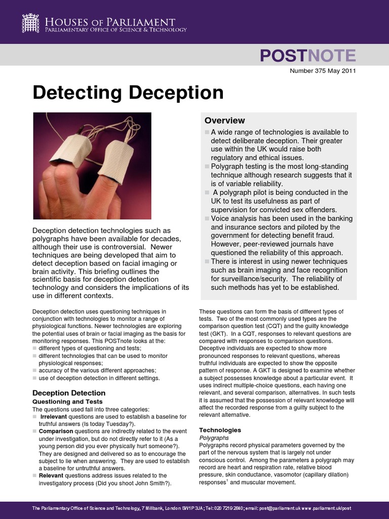 Detecting Deception | PDF | Polygraph | Deception