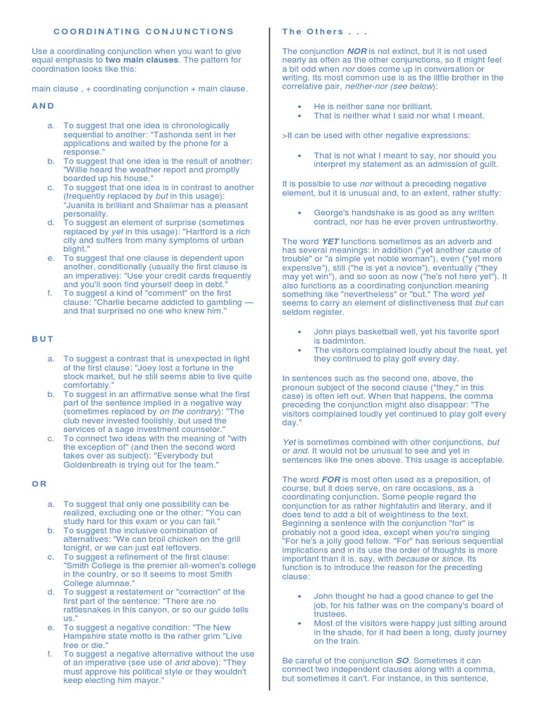 Conjunctions, Conjunctive Adverbs, Clauses and Phrases | PDF ...