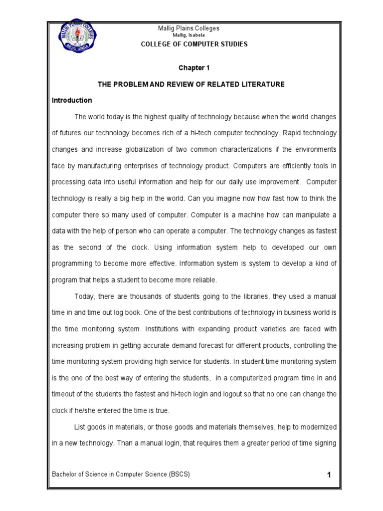 The Problem and Review of Related Literature: Mallig Plains Colleges ...