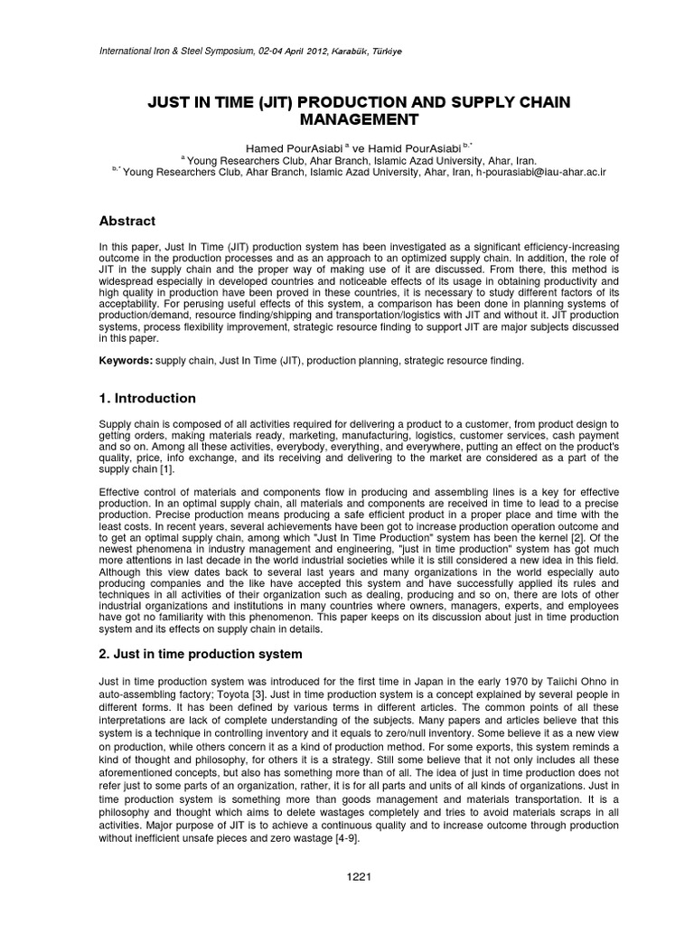 Just in Time (Jit) Production and Supply Chain Management | PDF ...