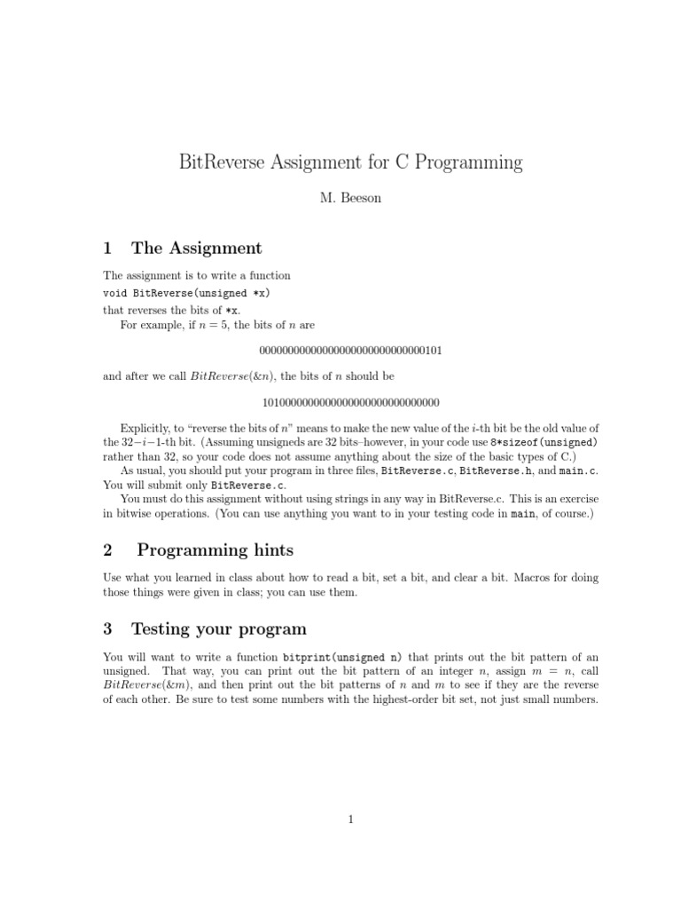 Bit Reversal Function in C Programming | PDF | Computers