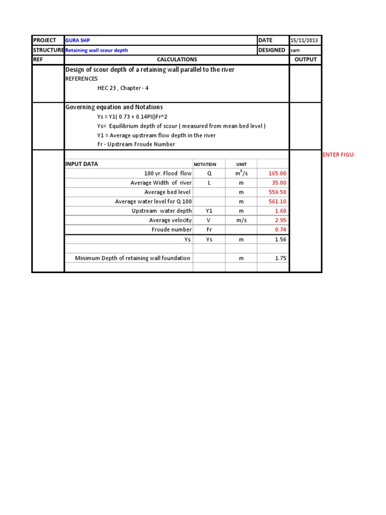 Scour Depth Design for River Retaining Wall | PDF