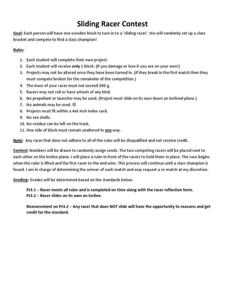 Sliding Racer Contest Guidelines | PDF