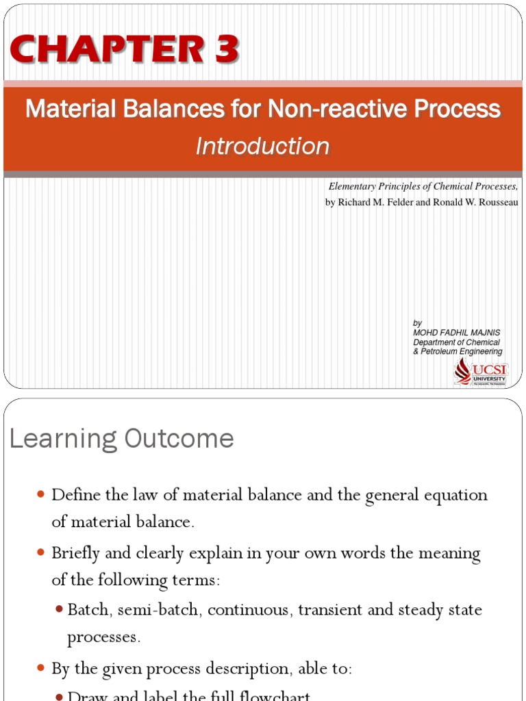 Material Balances in Non-Reactive Processes | PDF | Mole (Unit ...