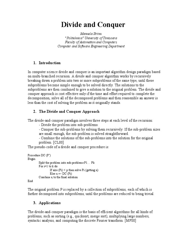 Divide and Conquer Manuela Strinu | PDF | Algorithms And Data ...
