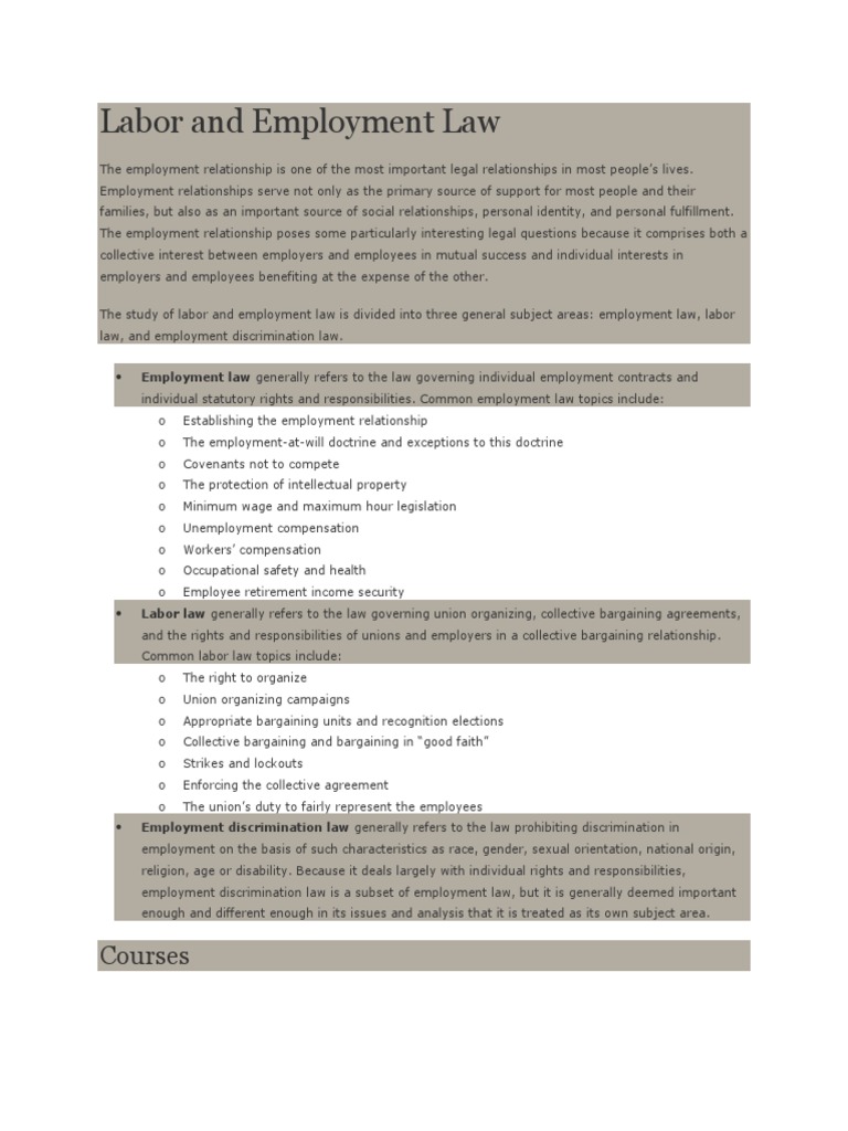 Labor and Employment Law: Courses | PDF | United States Labor Law ...