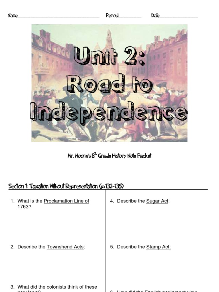 Note Packet - Road To Independence | PDF | American Revolution | United ...