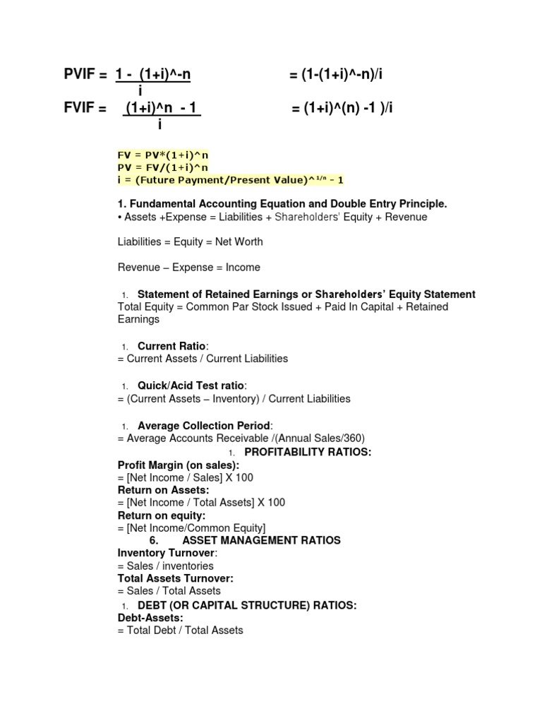 Key Financial Management Formulas | PDF | Net Present Value | Present Value