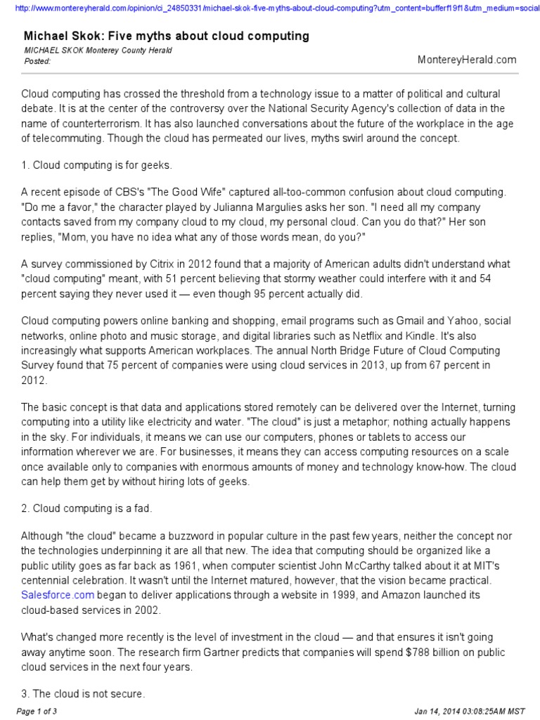 Michael Skok: Five Myths About Cloud Computing | PDF | Cloud Computing ...