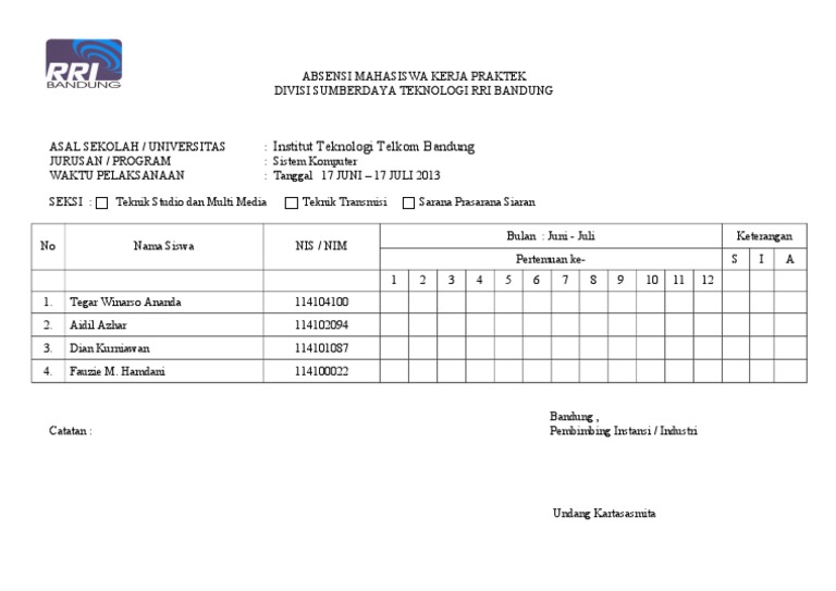 Contoh Absensi KP | PDF