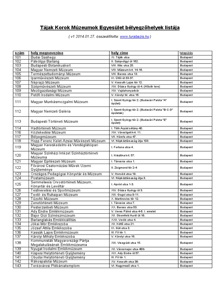 TKM Bélyegzők Lista (v1) | PDF