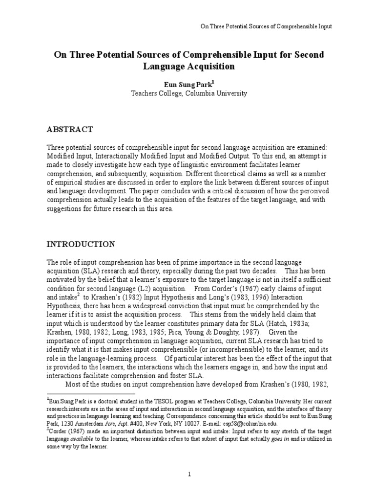 Comprehensible Input in ESL | PDF | Second Language Acquisition ...