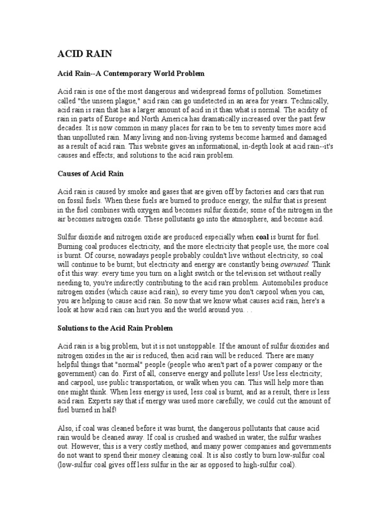 Acid Rain Causes and Effects | PDF | Coal | Fossil Fuels