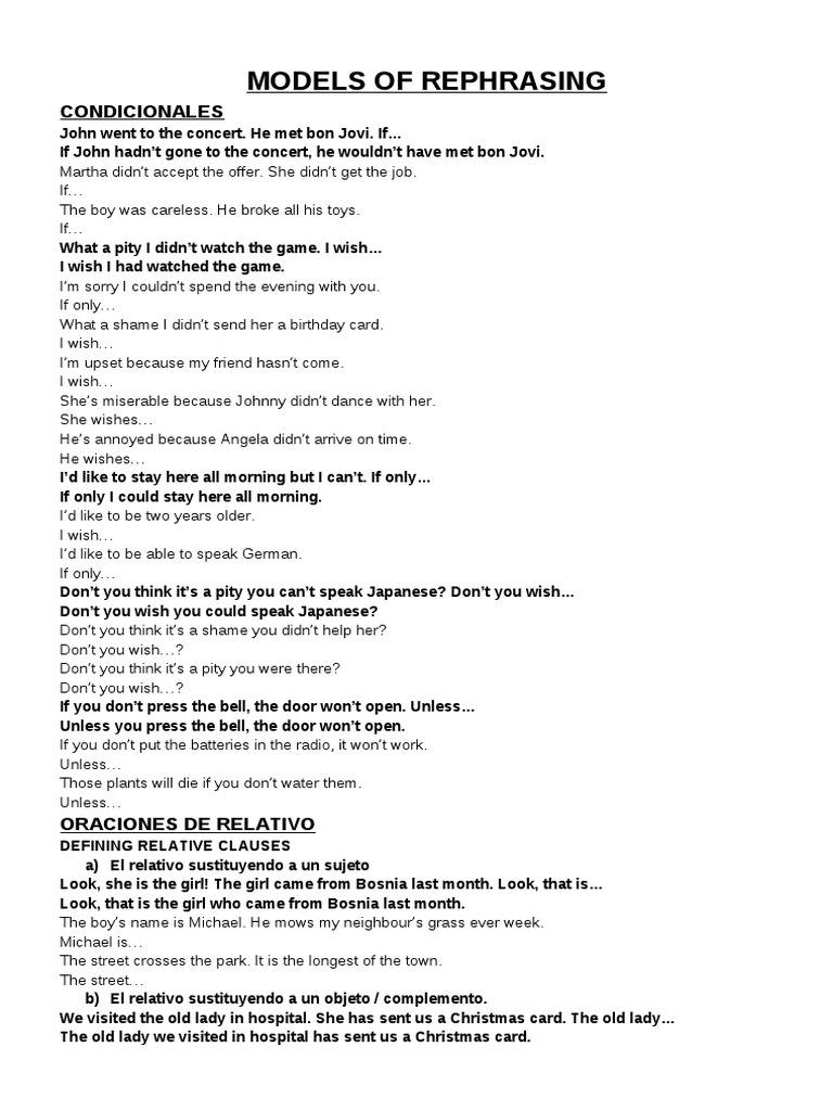 2º Bachillerato Todos Los Modelos REPHRASING | PDF | Leisure
