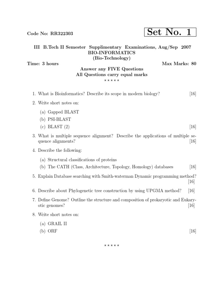 JNTU Old Question Papers 2007 | PDF | Sequence Alignment | Bioinformatics