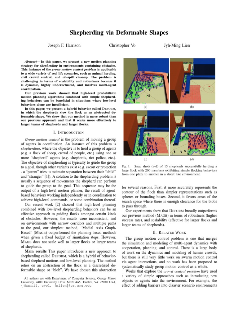 Shepherding Via Deformable Shapes: Joseph F. Harrison Christopher Vo ...