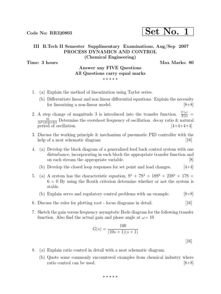 JNTU Old Question Papers 2007 | PDF | Control Theory | Control System