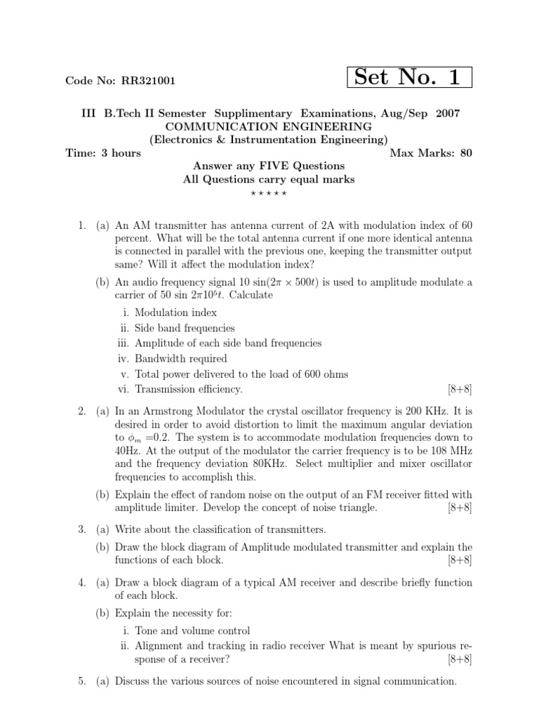 JNTU Old Question Papers 2007 | PDF | Frequency Modulation | Modulation