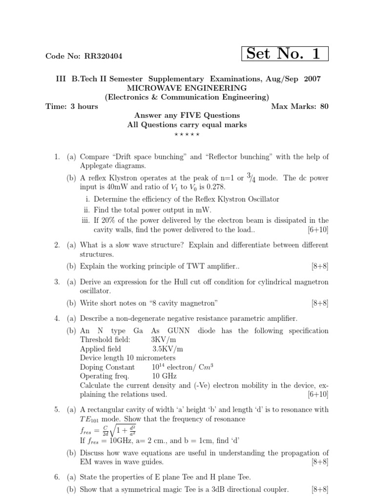 JNTU Old Question Papers 2007 | PDF | Microwave | Amplifier
