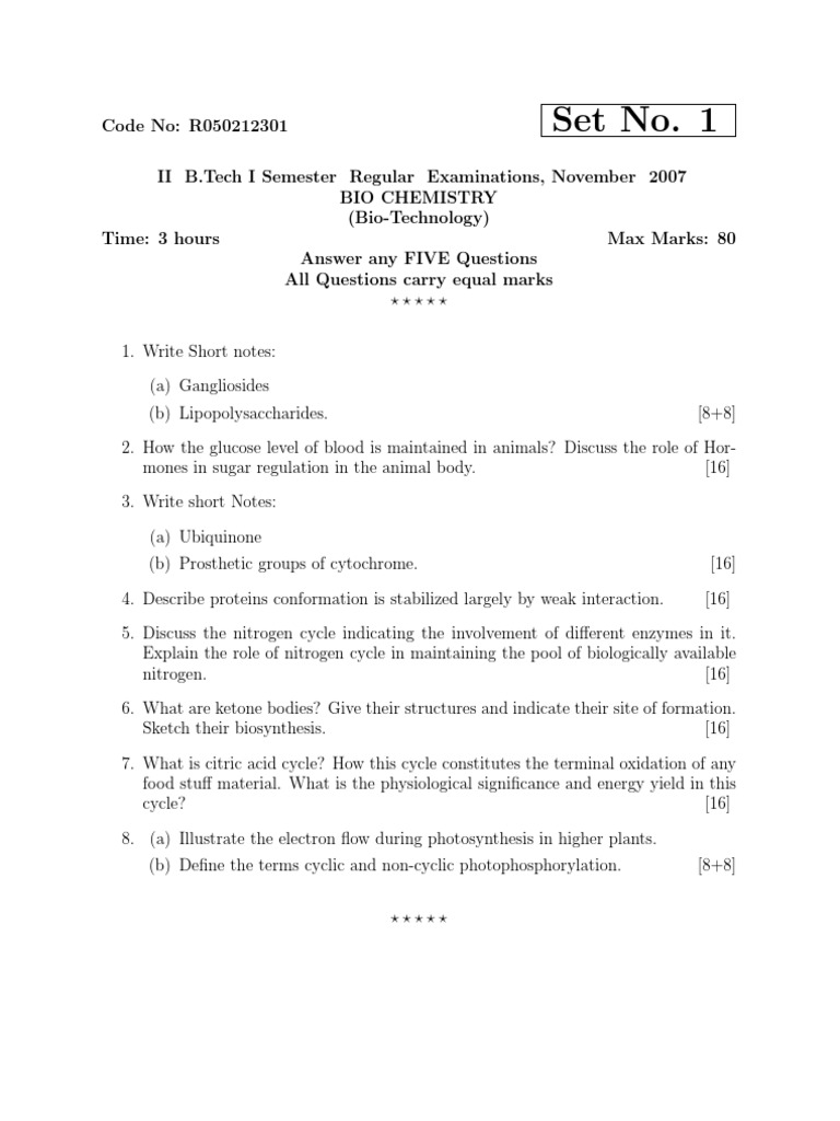 JNTU Old Question Papers 2007 | PDF | Redox | Biochemistry