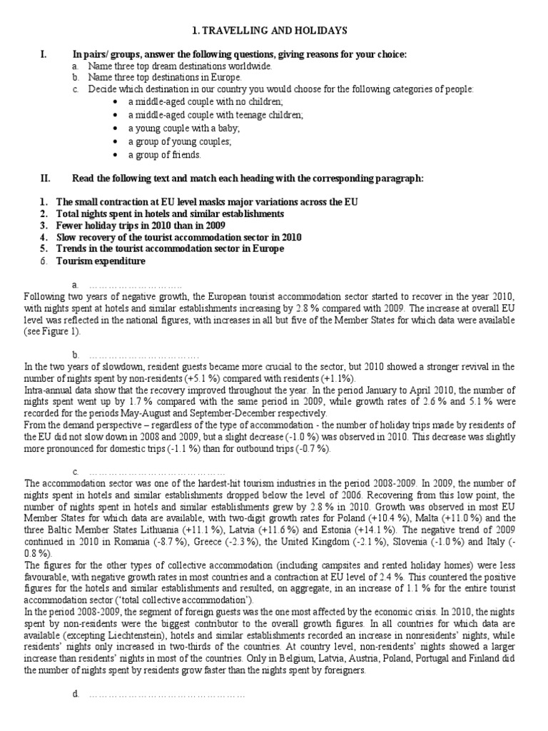 Unit 1. Travelling and Holidays | PDF | Tourism | Industries