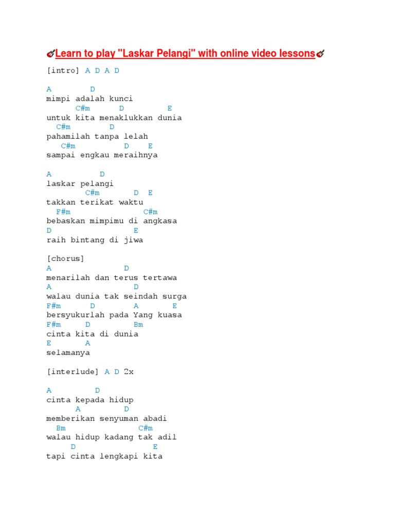 Laskar Pelangi (Kod Gitar) | PDF