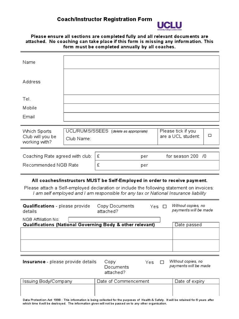 Coach Registration Form 2013 | PDF