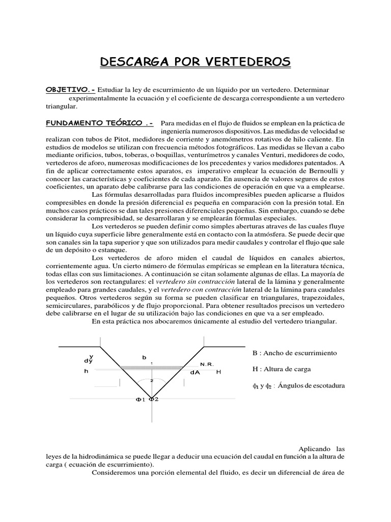 Descarga Por Vertederos | PDF | Descarga (hidrología) | Líquidos