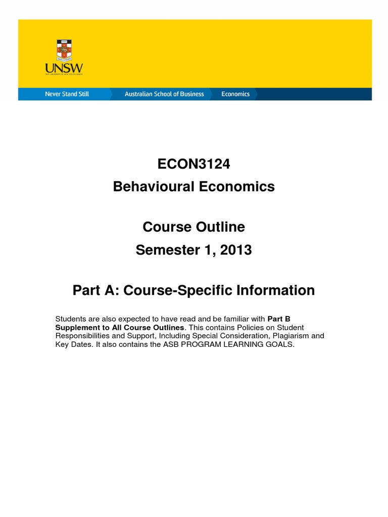 ECON3124 Behavioural Economics Outline | PDF | Lecture | Behavioral ...