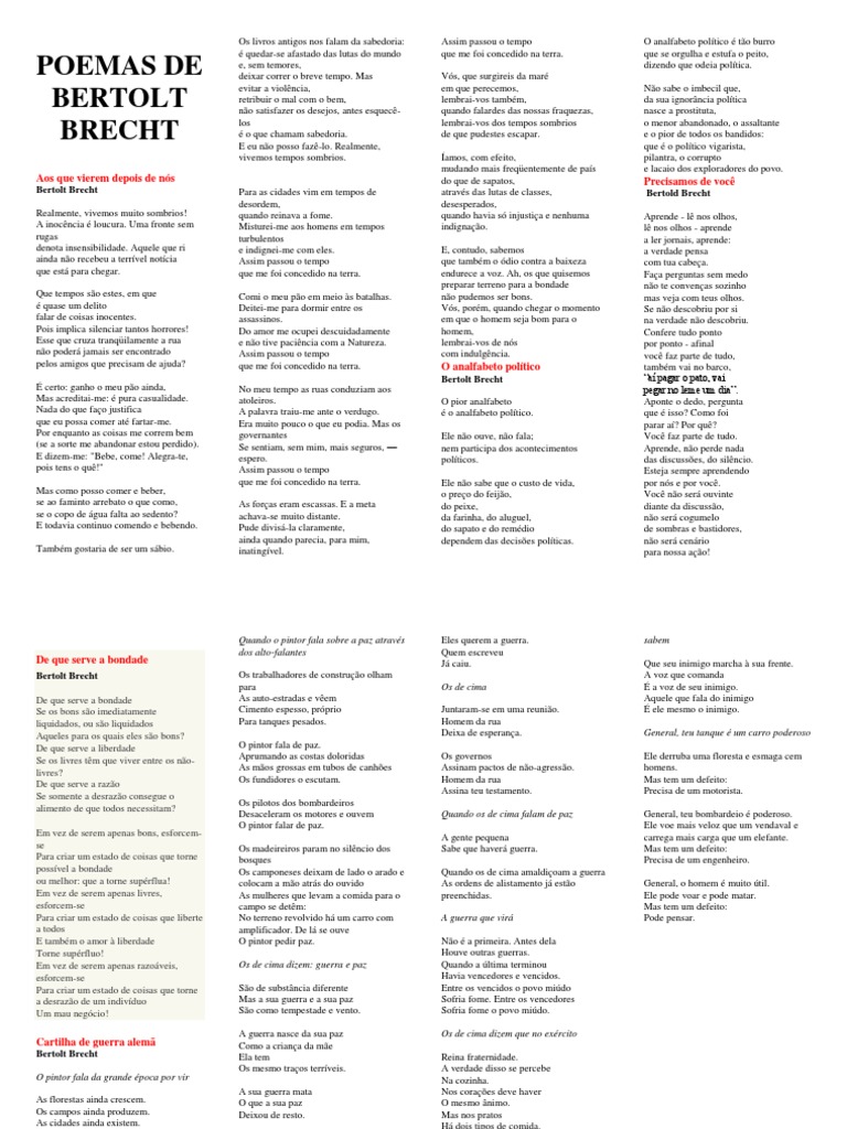 Poemas de Bertolt Brecht | Download grátis PDF | Amor