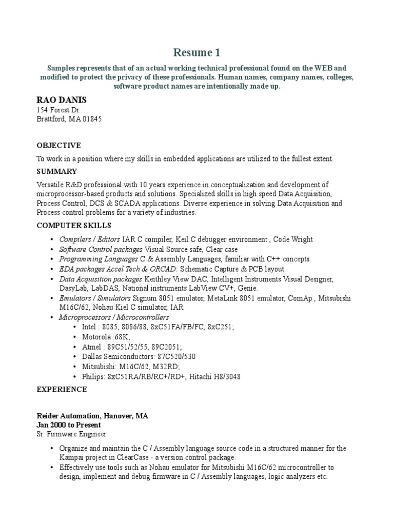 Sample Resumes Embedded Systems | PDF | Computer Engineering | Computing
