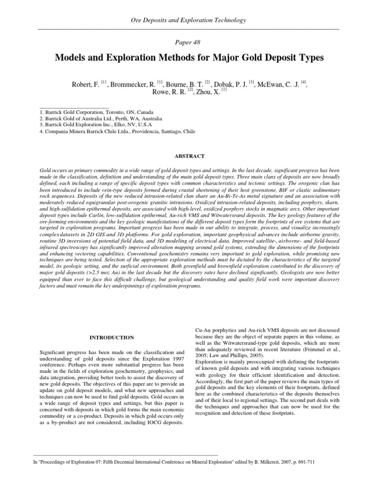 Gold Deposit Models and Exploration Methods | PDF | Geology | Petrology