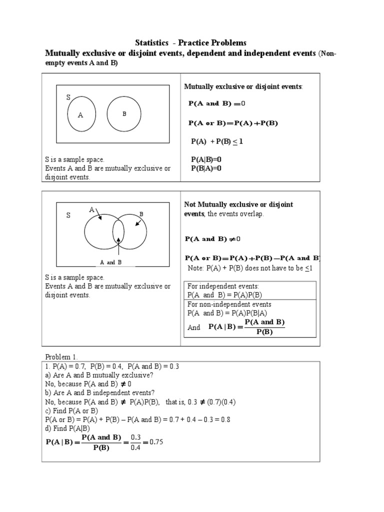 Class Activity 5 - Mutually Exclusive, Dependent and Independent Evetns ...