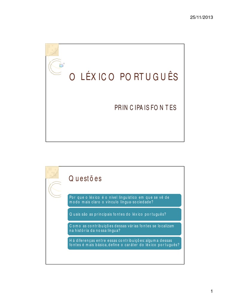 LÉXICO PORTUGUÊS Fontes | PDF | Português (idioma) | Latim